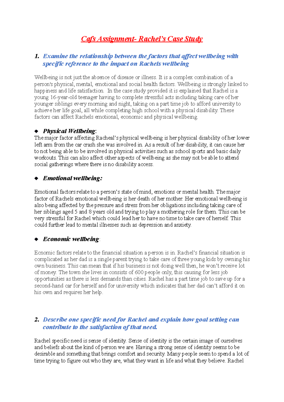 Cafs Assignment task 1 - cats - Cafs Assignment- Rachel’s Case Study 1 ...