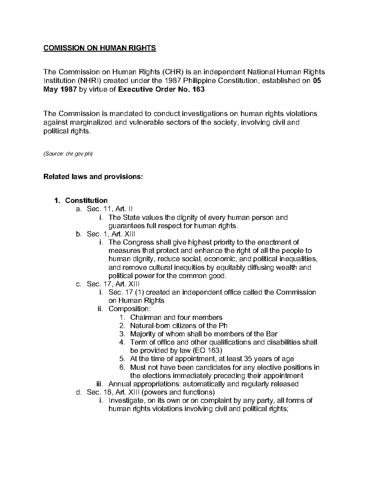 HRL-CHR - Reviewer - COMISSION ON HUMAN RIGHTS The Commission on Human ...