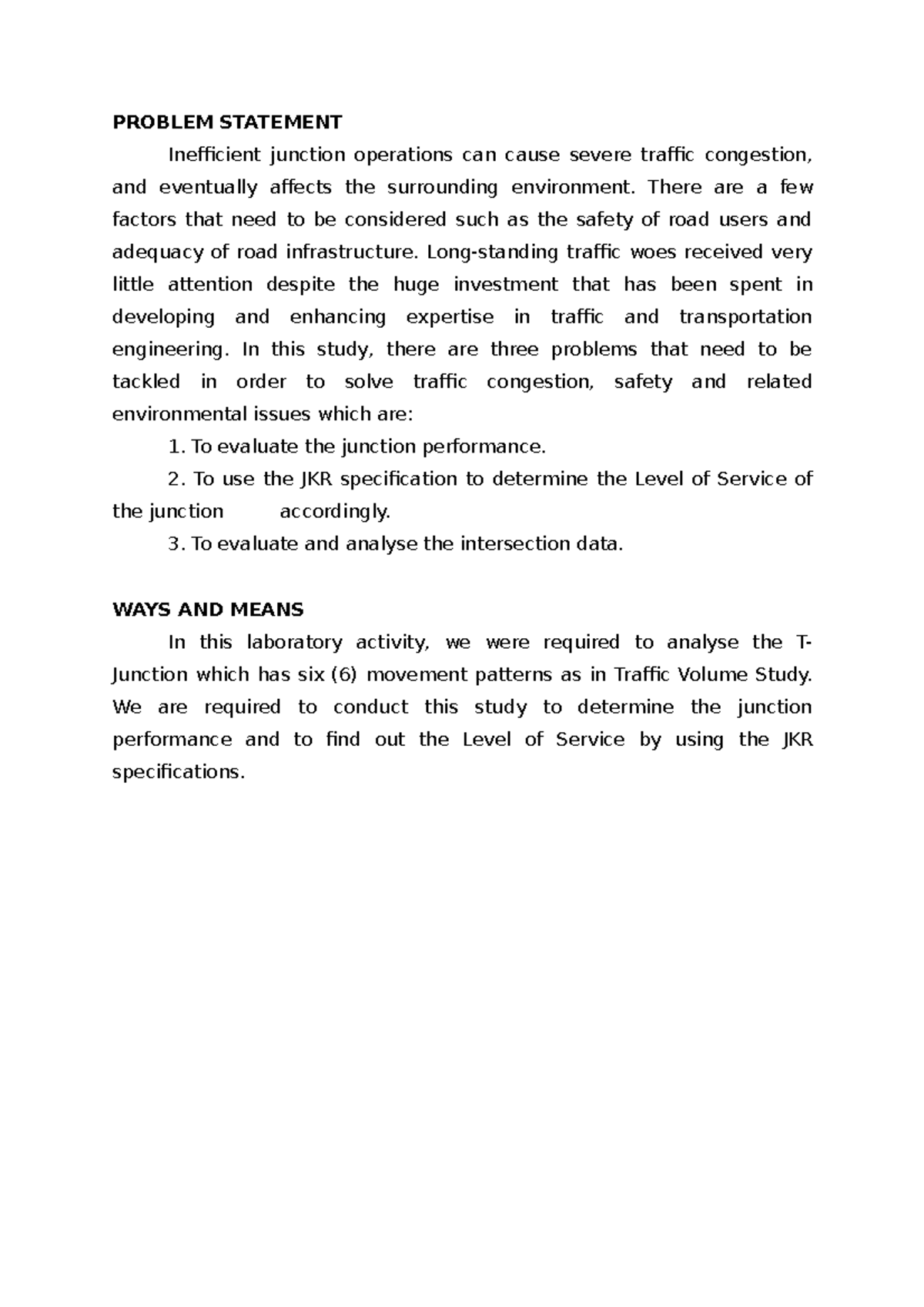Problem statement, apparatus, procedure - Highway And Traffic ...