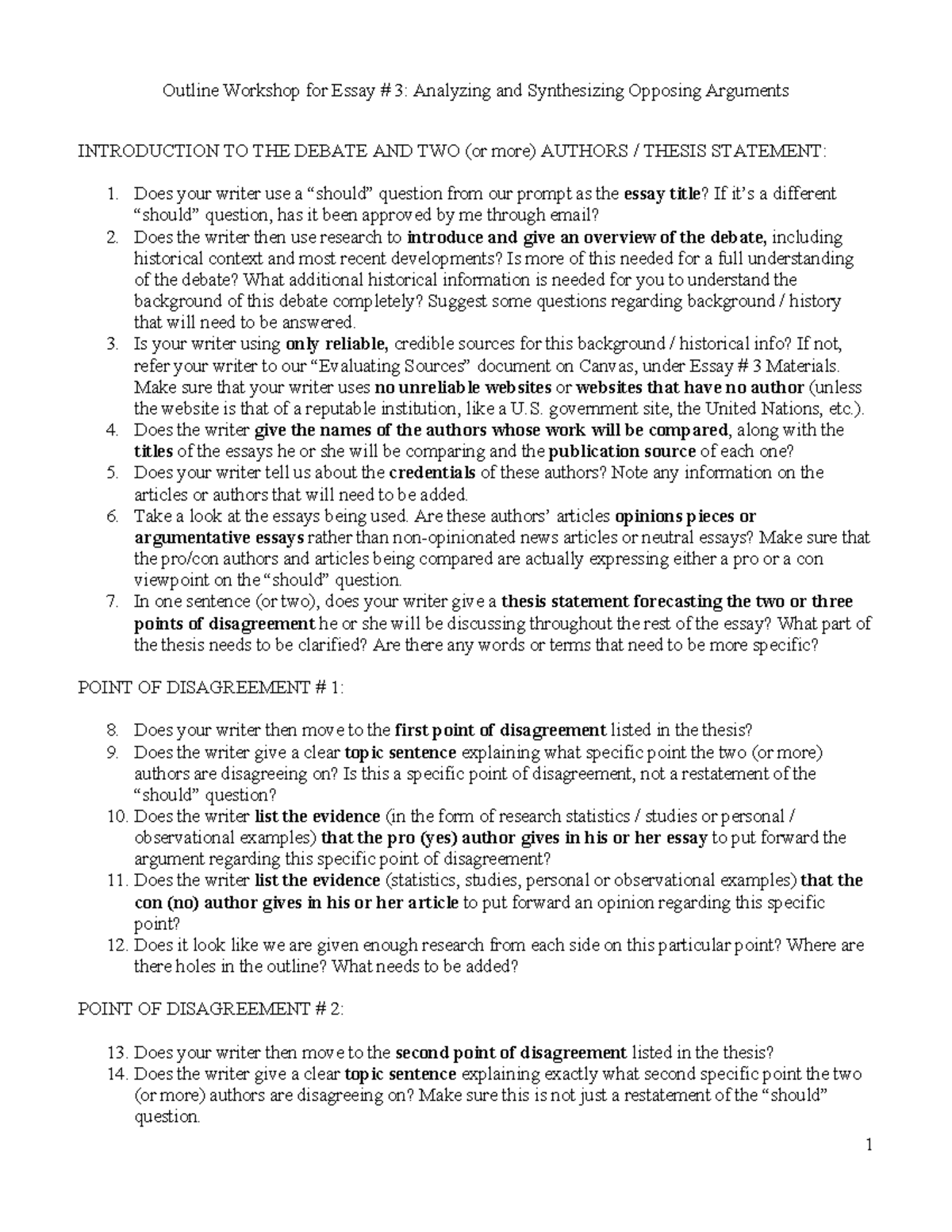 AOA Outline Workshop - 1 Outline Workshop for Essay # 3: Analyzing and ...