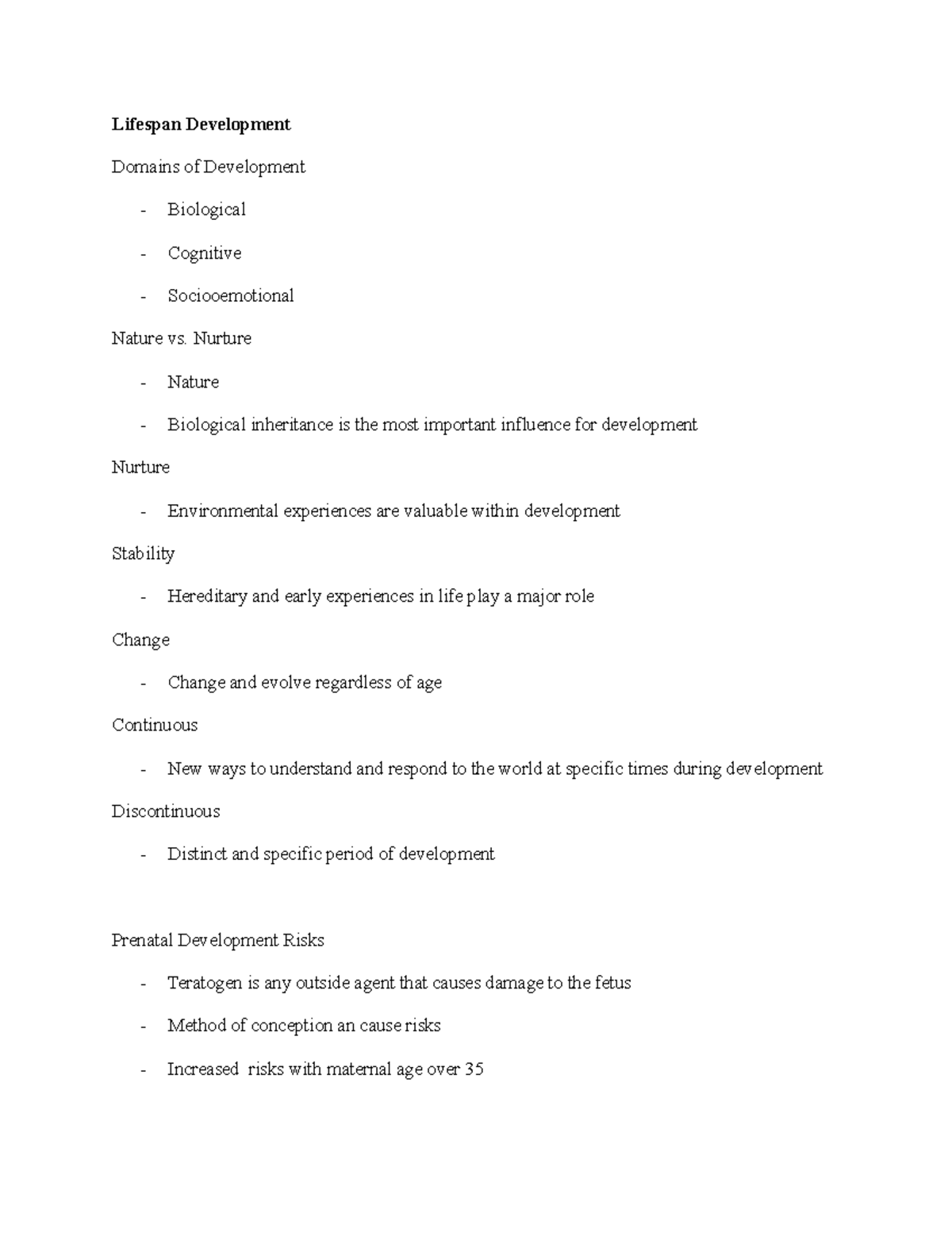 Lifespand Development Notes - Lifespan Development Domains of ...