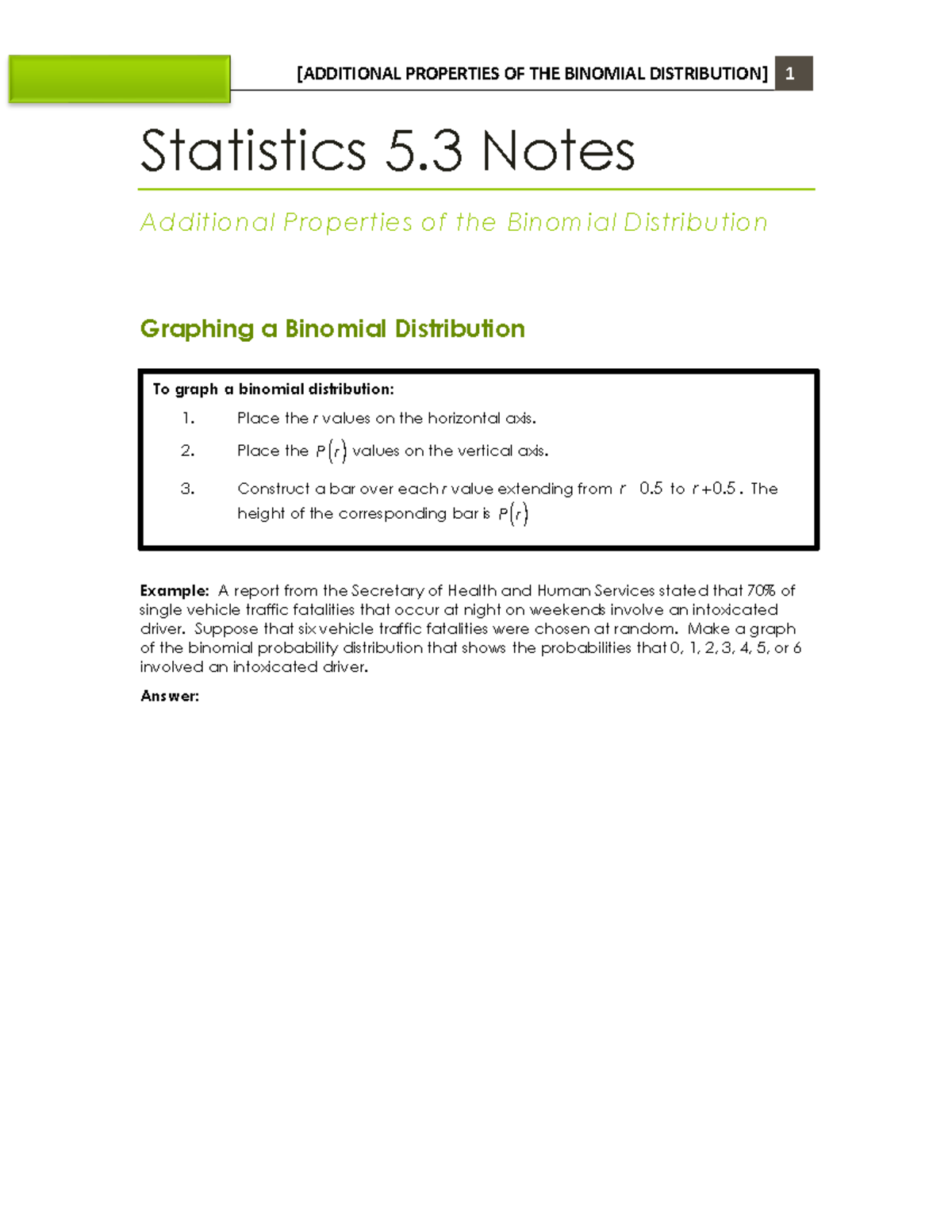Statistics Notes 5-3 student version - Statistics 5. 3 Notes Additional ...