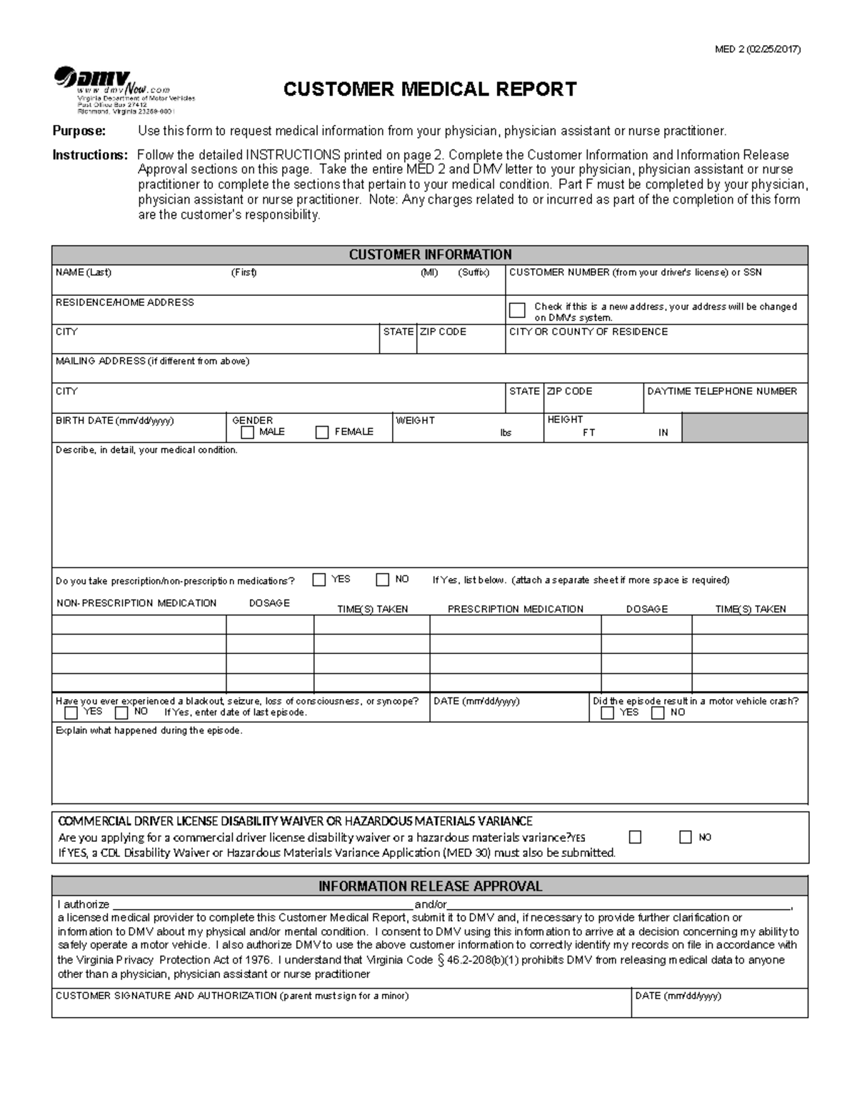Customer Medical - COMMERCIAL DRIVER LICENSE DISABILITY WAIVER OR ...