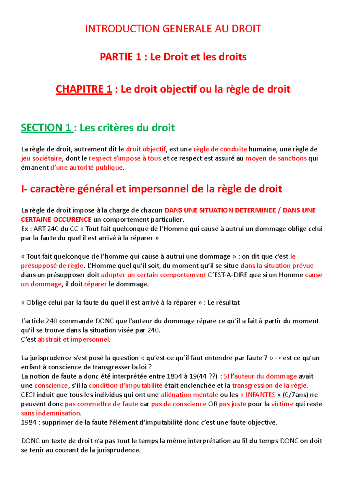 P1 - CHAP1 IGD - Le droit objectif ou la règle de droit - INTRODUCTION GENERALE AU DROIT PARTIE ...