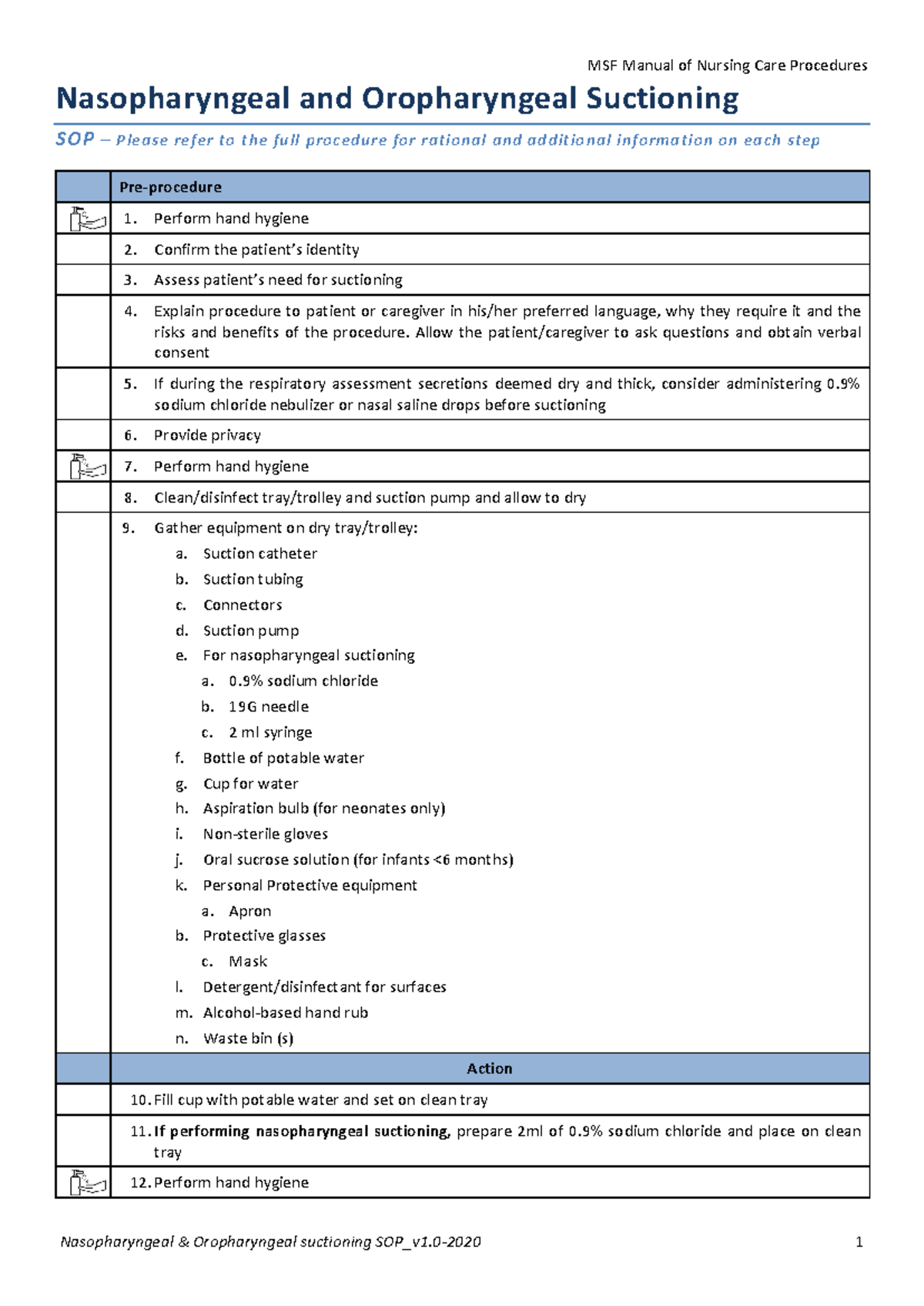 SOP Naso Oropharyngeal Suctioning EN - MSF Manual of Nursing Care Procedures Nasopharyngeal ...