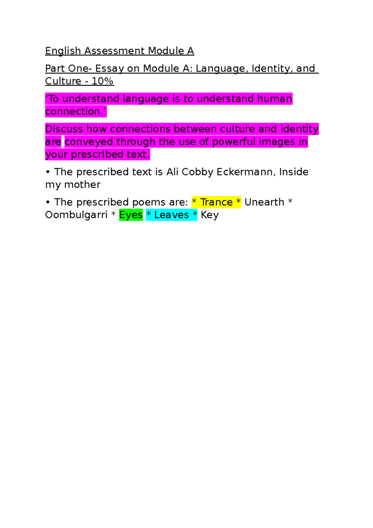 English assessment module A - English Assessment Module A Part One ...