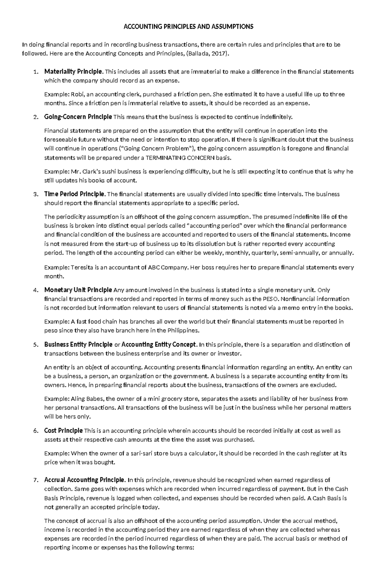 Accounting Principles AND Assumptions - ACCOUNTING PRINCIPLES AND ...