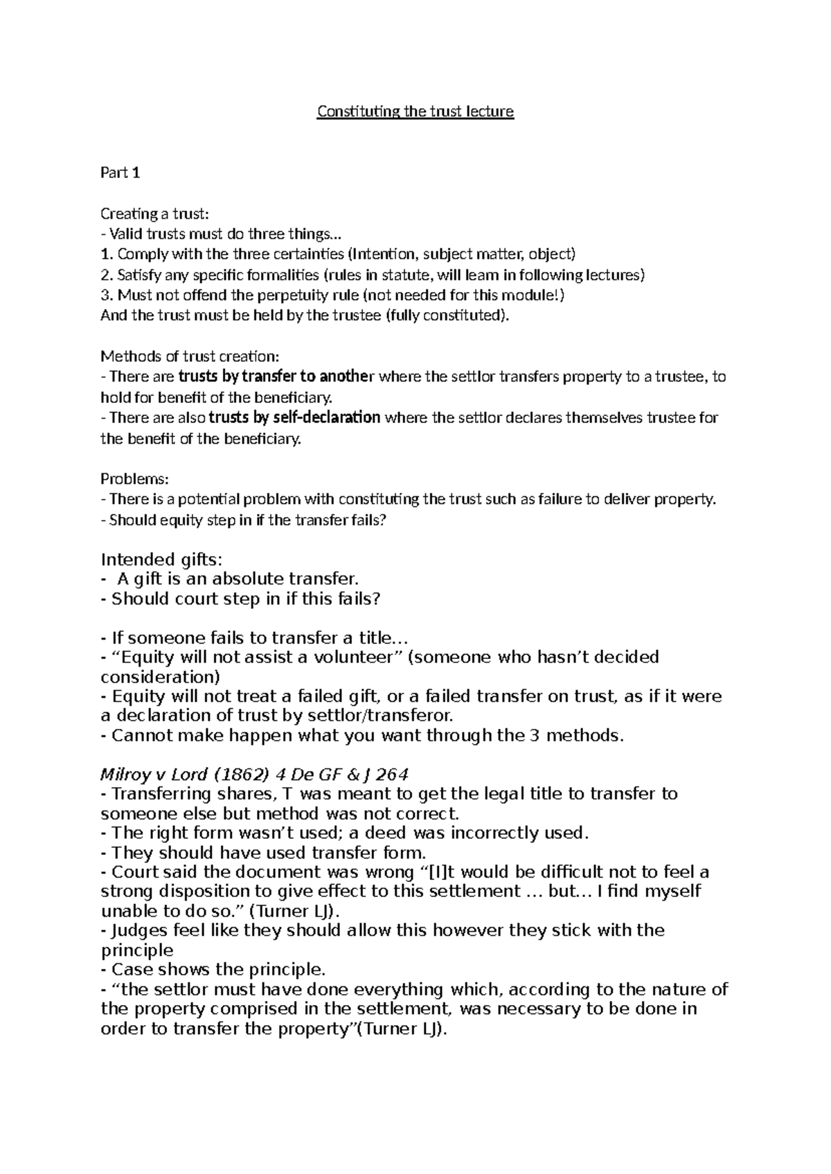 Constituting the trust lecture - .. Comply with the three certainties (Intention, subject matter ...