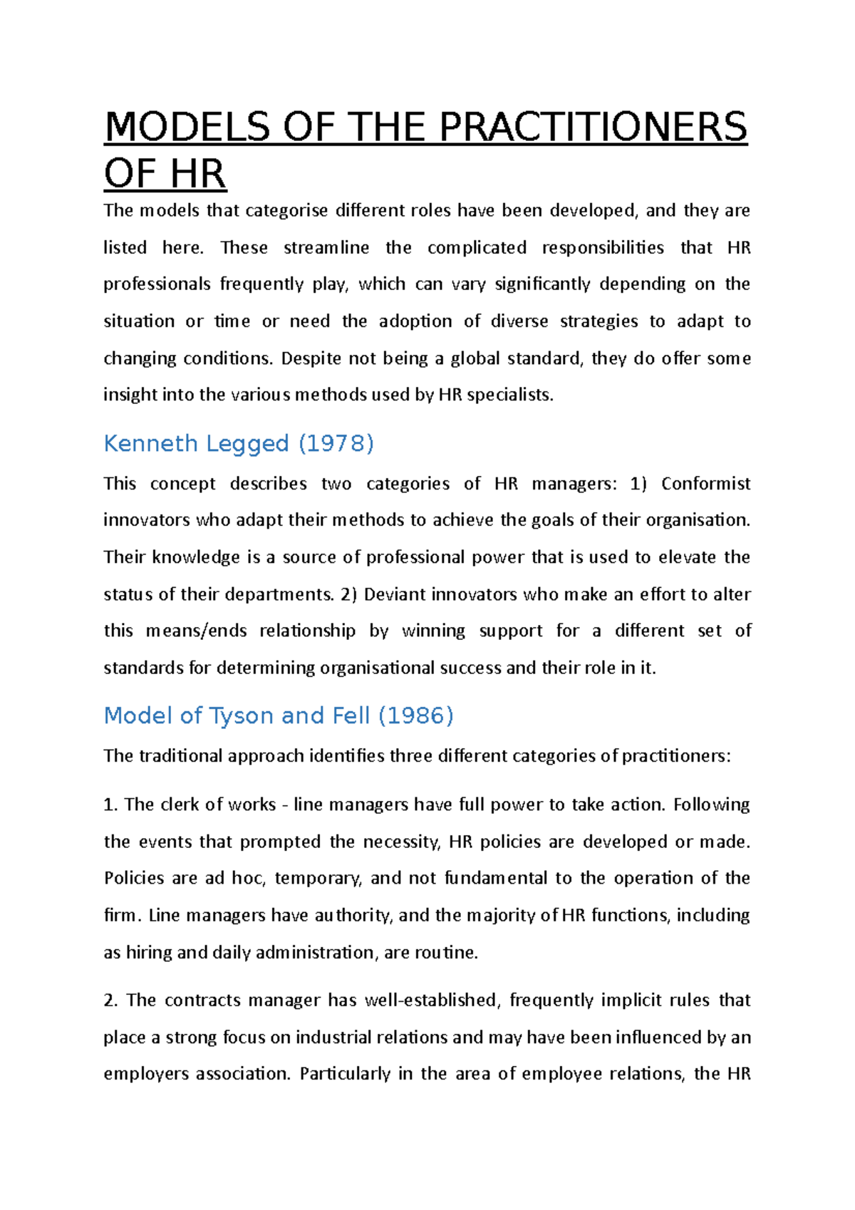 Models OF THE Practitioners OF HR - MODELS OF THE PRACTITIONERS OF HR ...