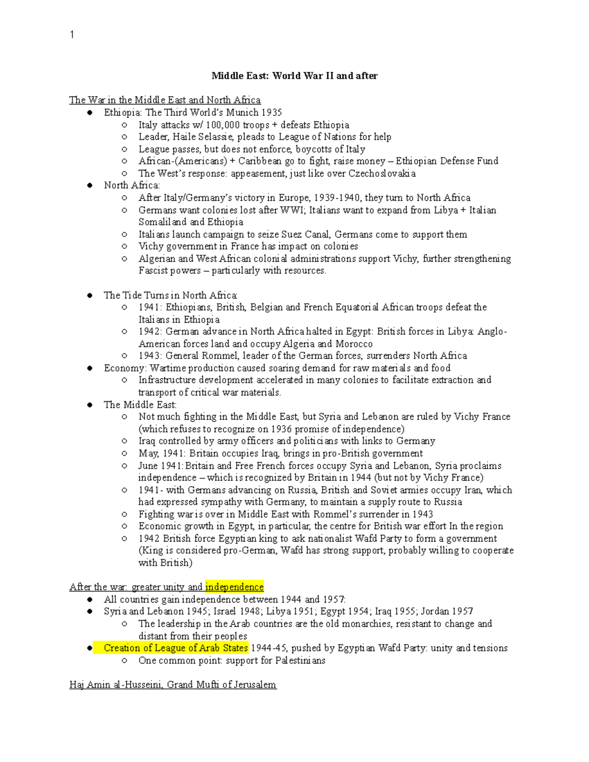 Final EXAM Notes - For Maryann Farkas' class - Middle East: World War ...