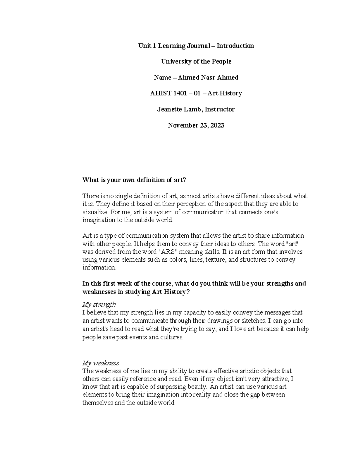 Unit 1 L.J Art History - work of the week - Unit 1 Learning Journal ...