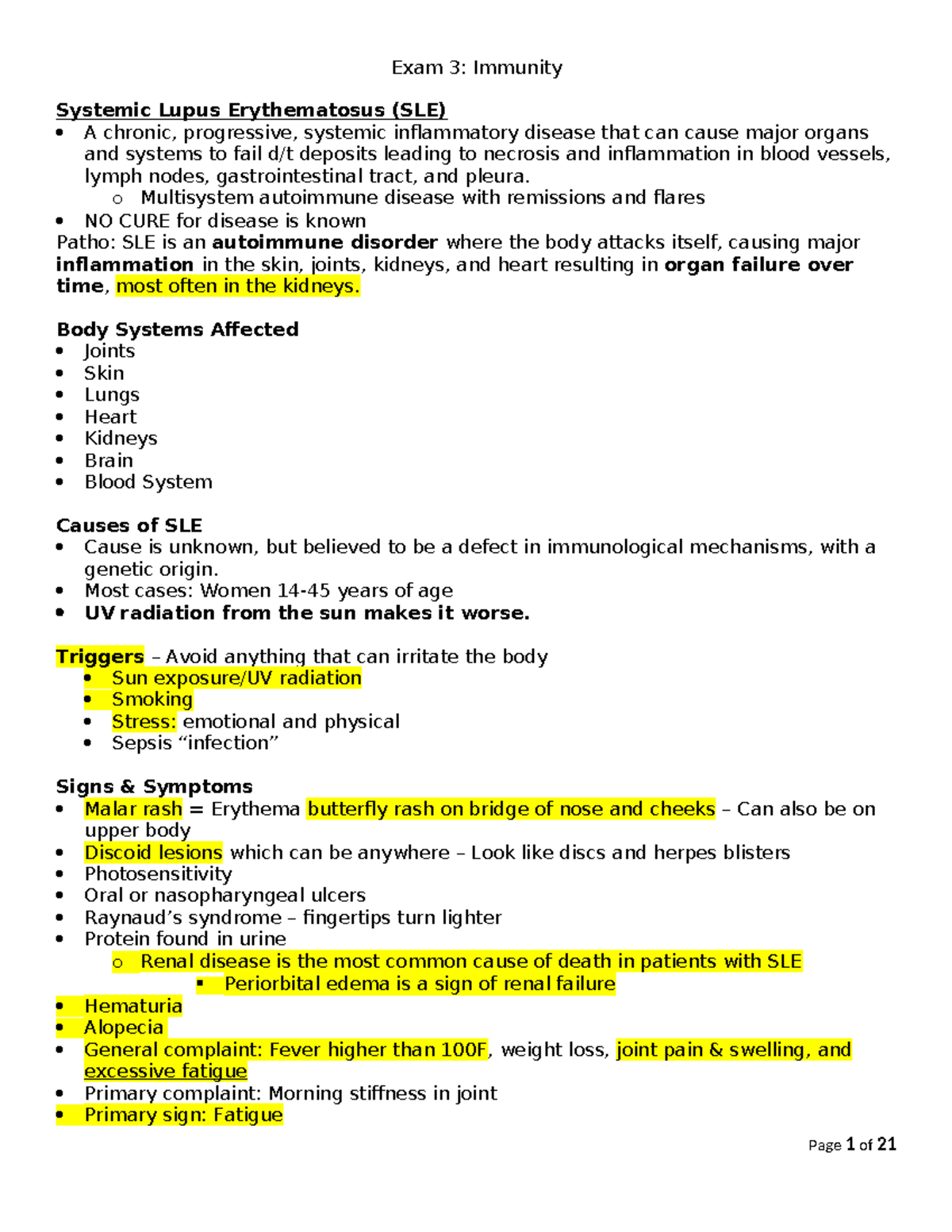 Exam 3- Immunity - Exam 3: Immunity Systemic Lupus Erythematosus (SLE ...