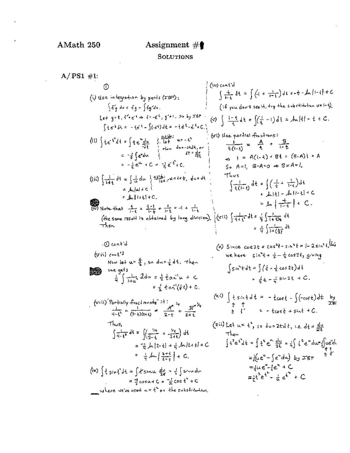 Amath 250 A1 Sol - Assignment1 solution - AMath 250 Assignment 7% ...