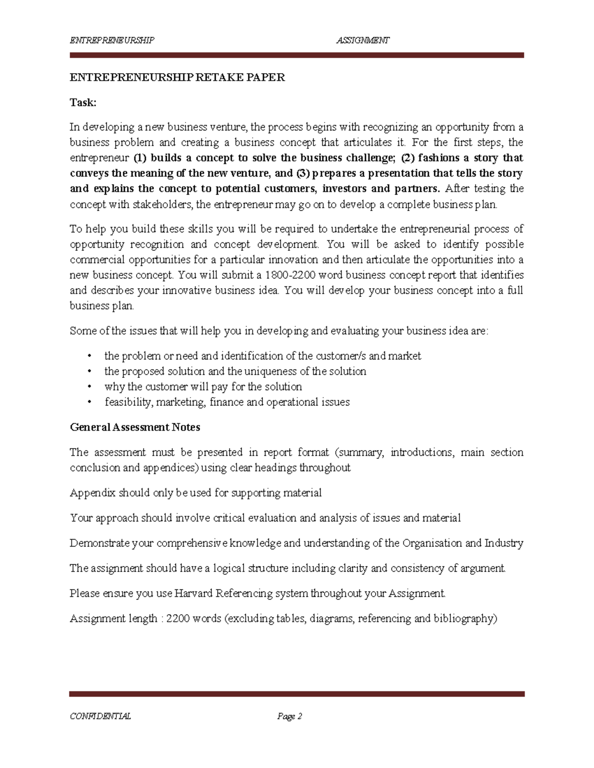 Entrepreneurship Retake Paper ( Assignment) - ENTREPRENEURSHIP ...