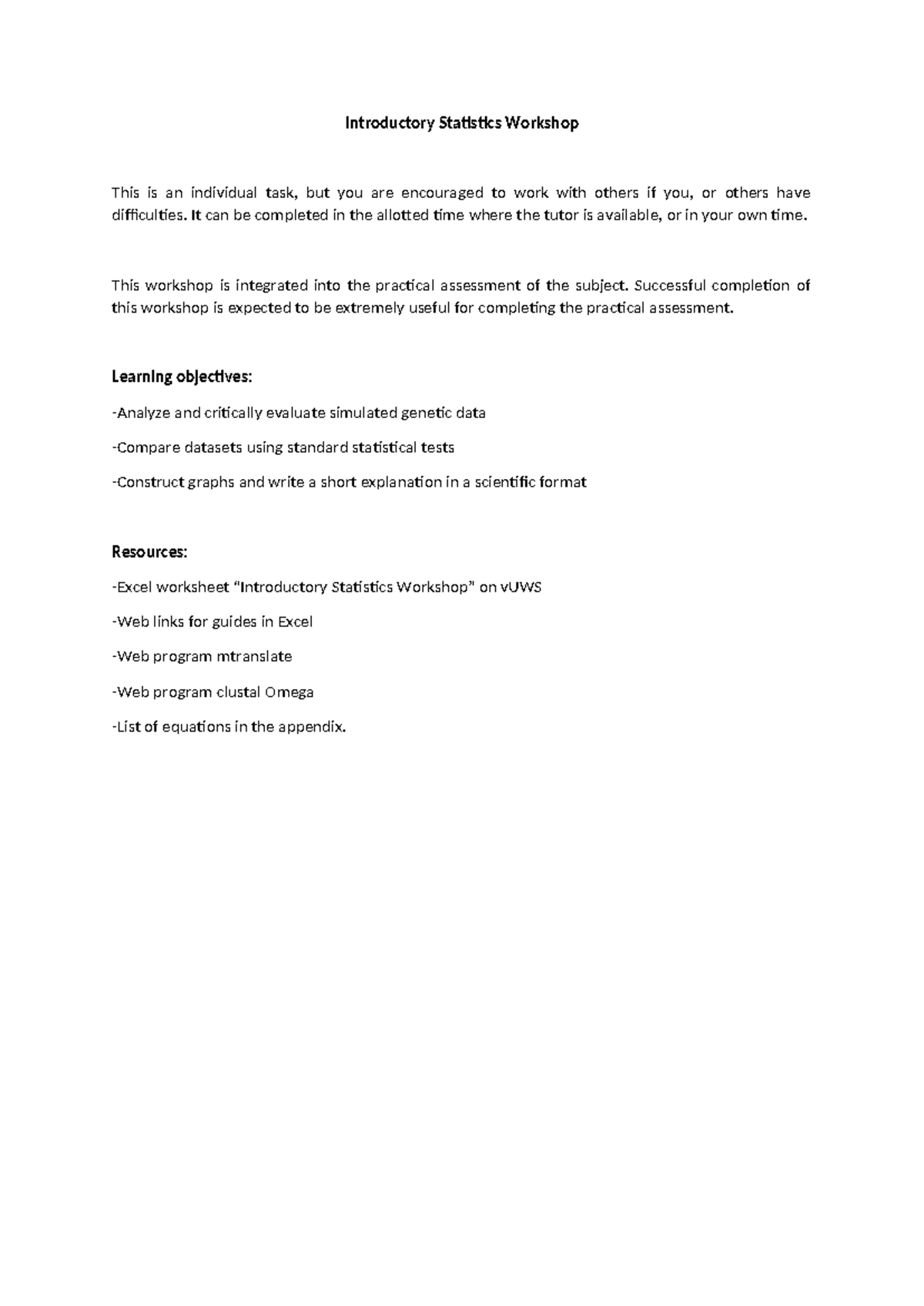 Introductory Statistics Guide - Introductory Statistics Workshop This ...