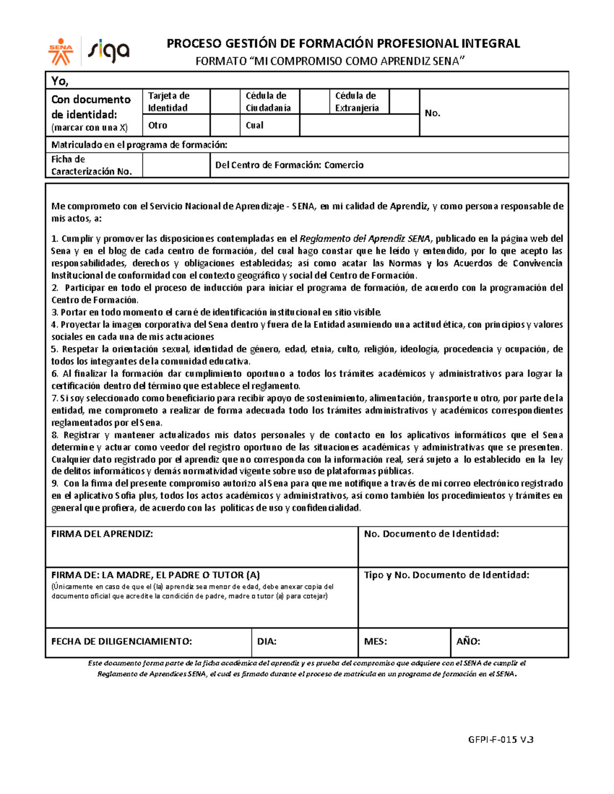 Compromiso del Aprendiz - PROCESO GESTIÓN DE FORMACIÓN PROFESIONAL INTEGRAL FORMATO “MI ...