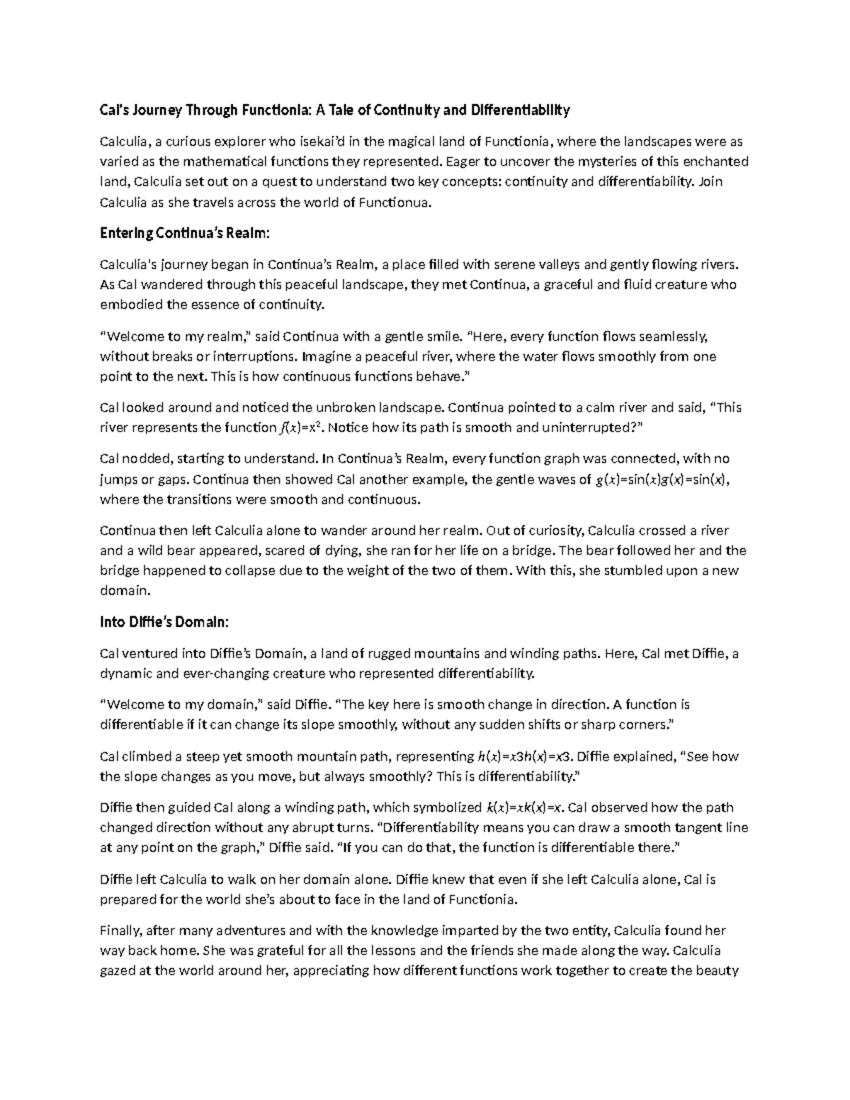 Calculia story - Cal's Journey Through Functionia: A Tale of Continuity ...