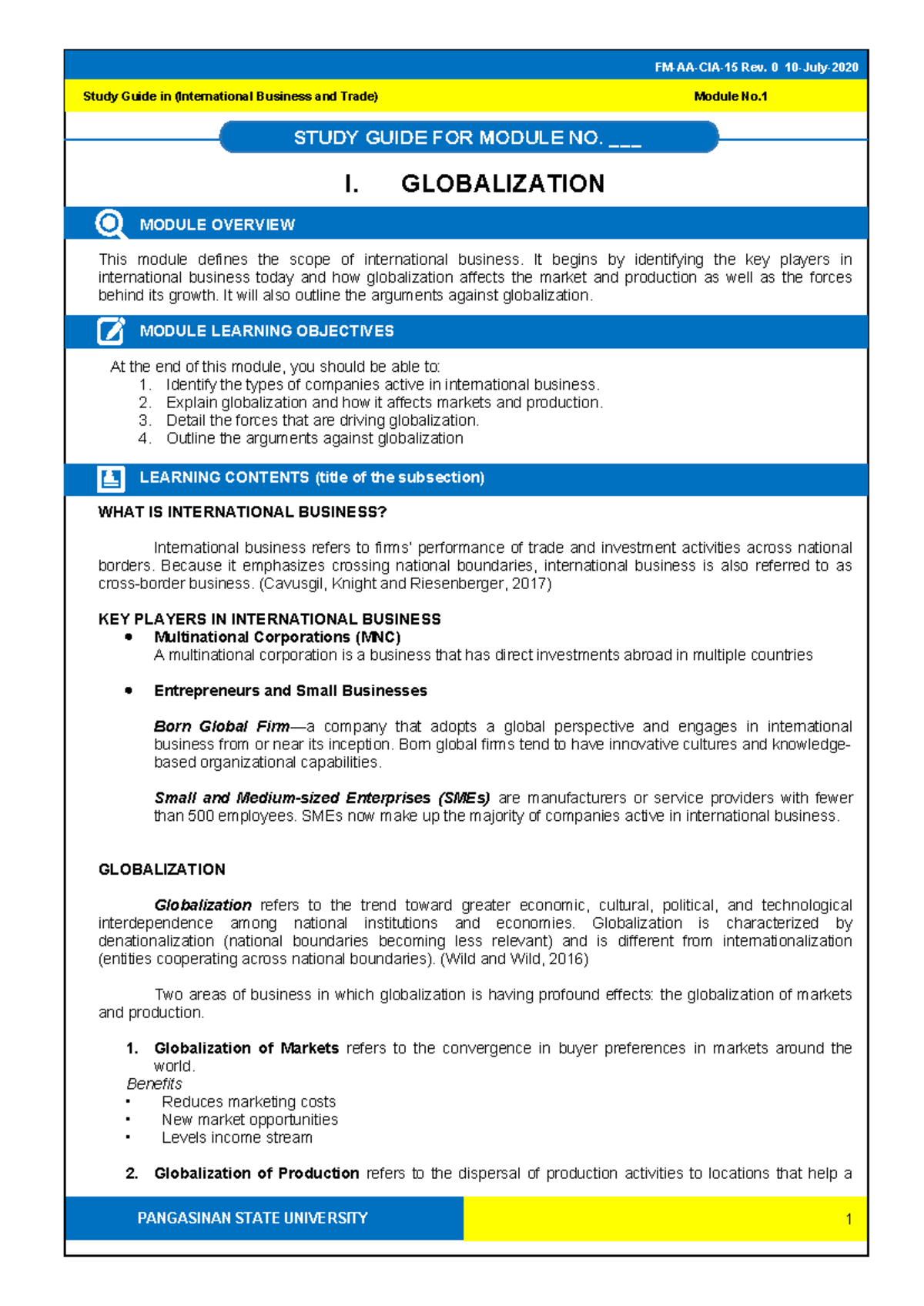 SG IBT 1 Introduction FM AA CIA 15 - STUDY GUIDE FOR MODULE NO. ___ FM ...