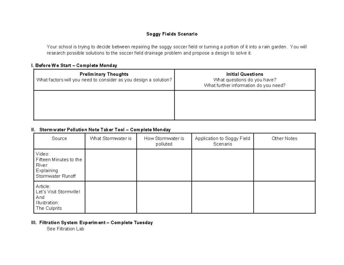 Soggy Field Notes Tool - yes - Soggy Fields Scenario Your school is ...
