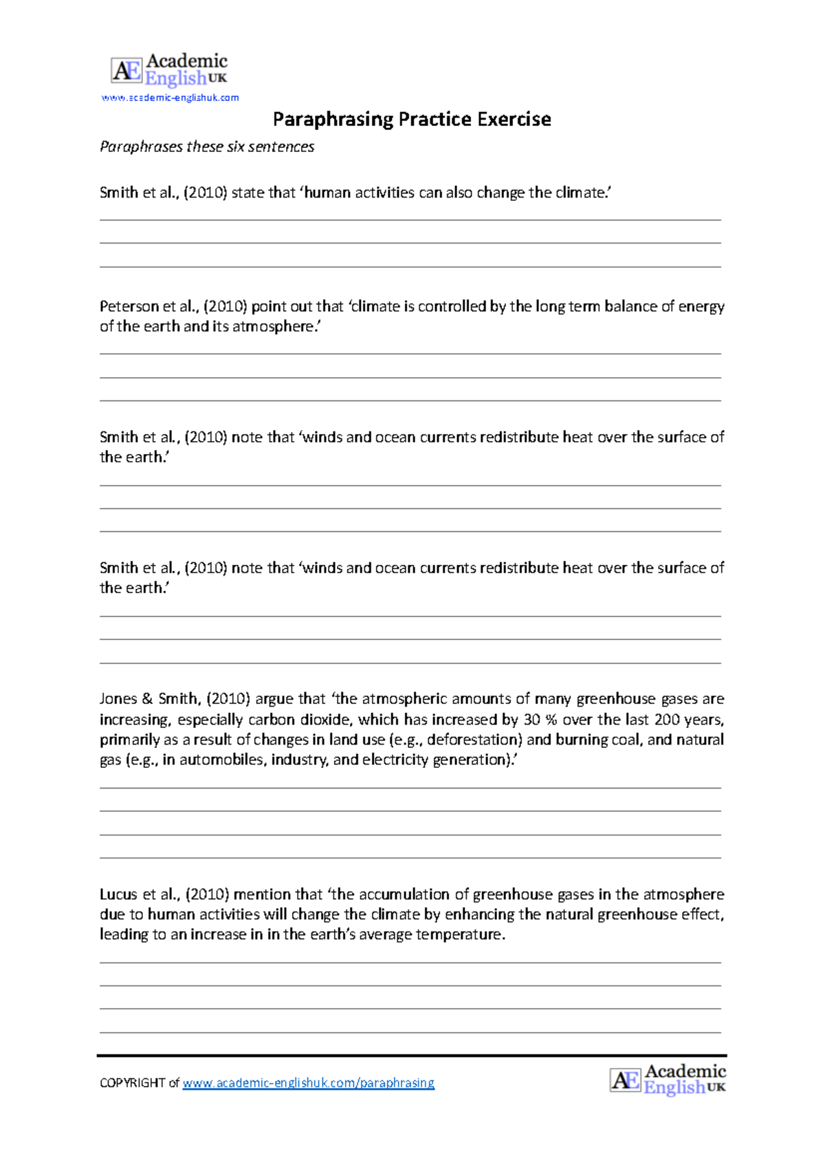 Practice paraphrasing - academic-englishuk COPYRIGHT of academic ...