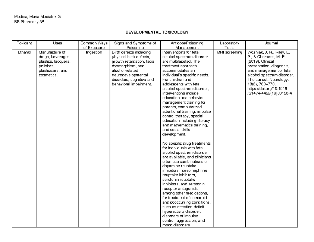 Developmental Toxicity Journal - BS Pharmacy 3B DEVELOPMENTAL ...