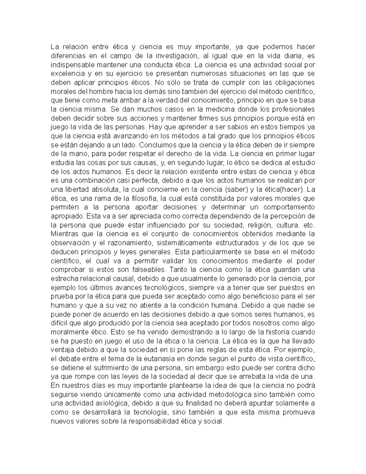 Parte 1 etica y ciencia - La relación entre ética y ciencia es muy ...