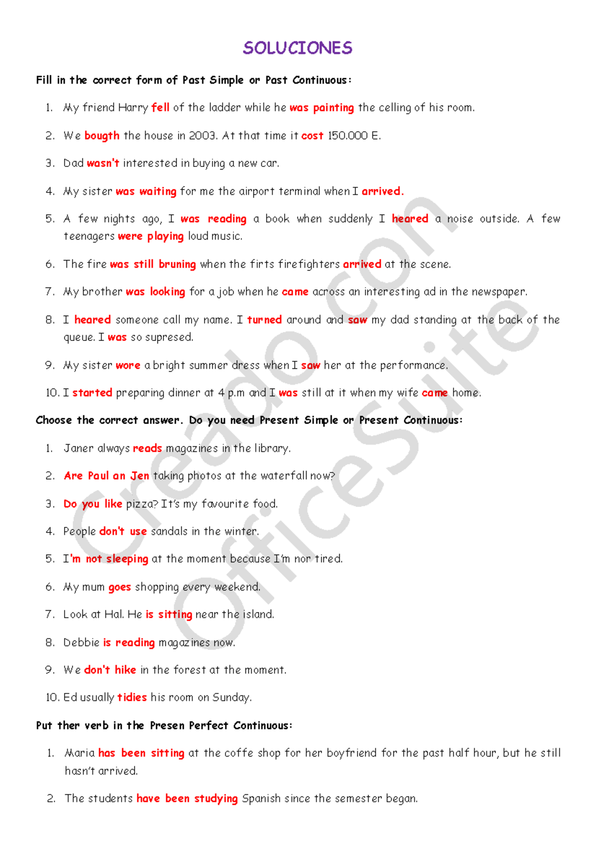 Ejercicios de repaso gramatica 2 - SOLUCIONES Fill in the correct form ...