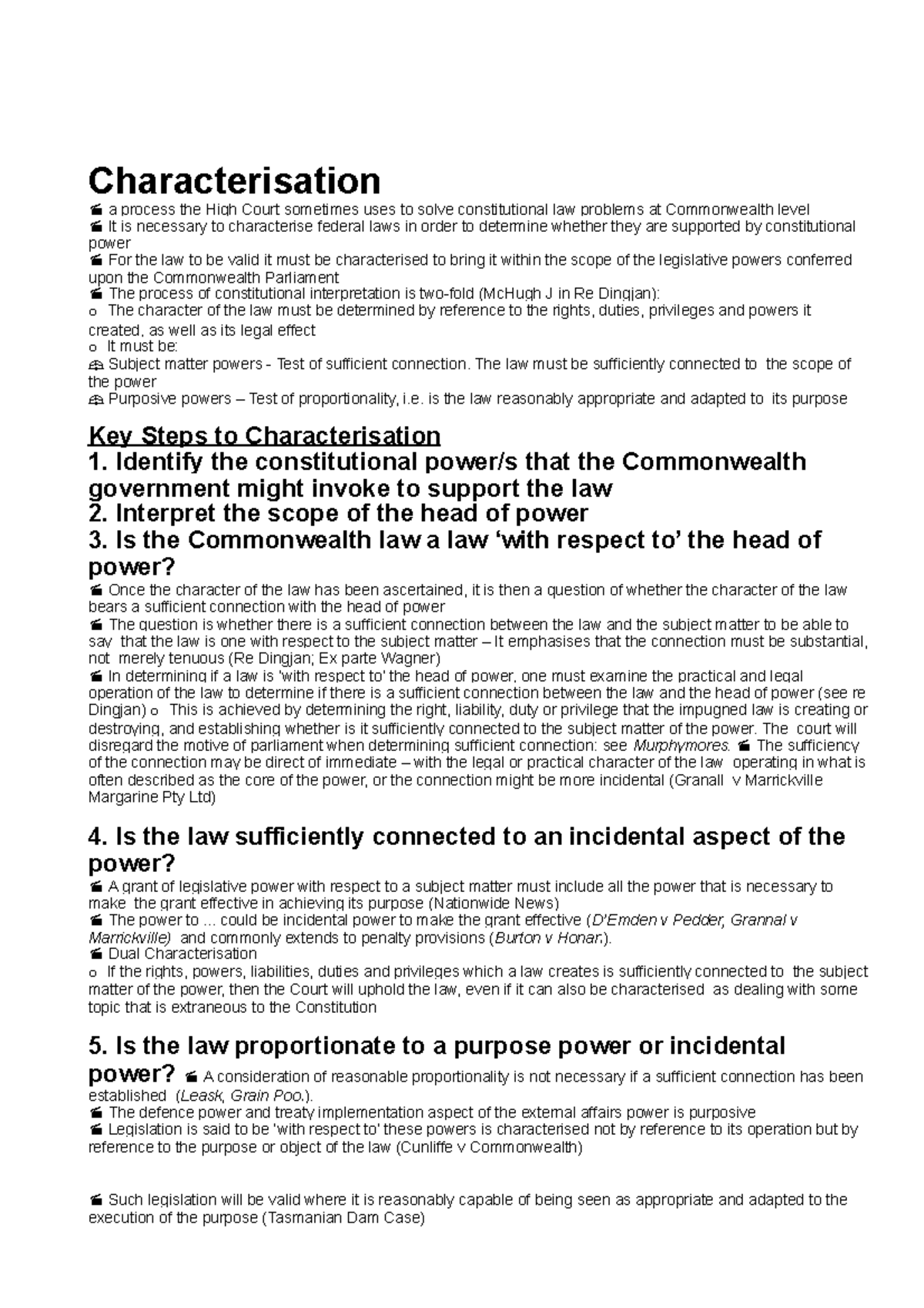 Law2314 constitutional law exam notes - Characterisation a process the ...