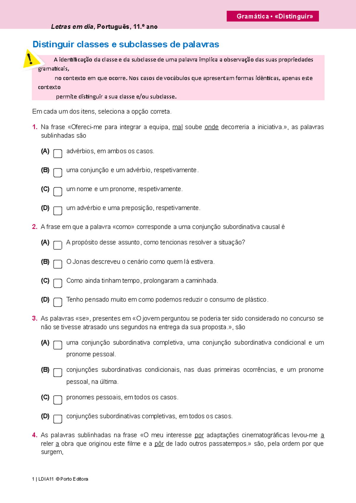 Ldia11 gramatica distinguir classe subclasse palavras - Distinguir ...