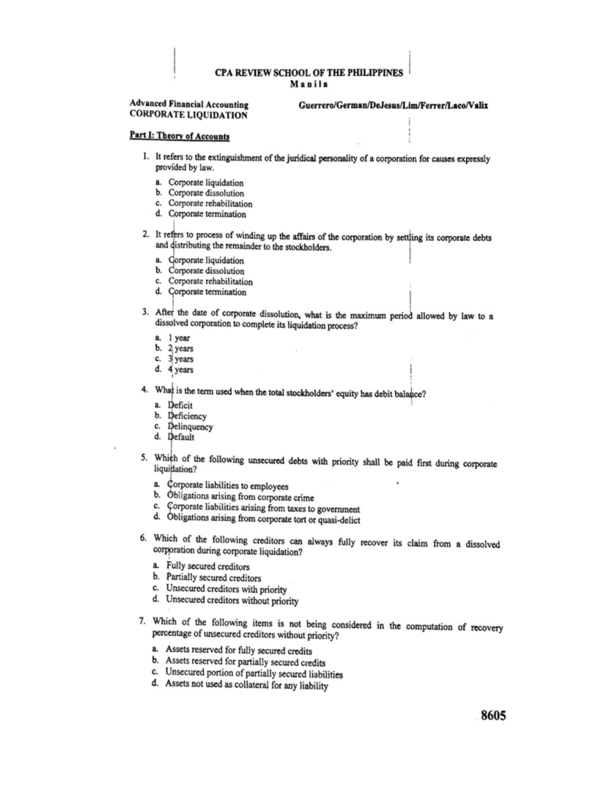 AFAR 8605 - corpo liqui cpar - BS Accountancy - Studocu