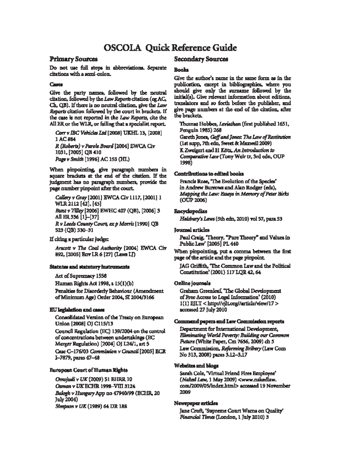Oscola brief reference guide - INL41AO - Studocu