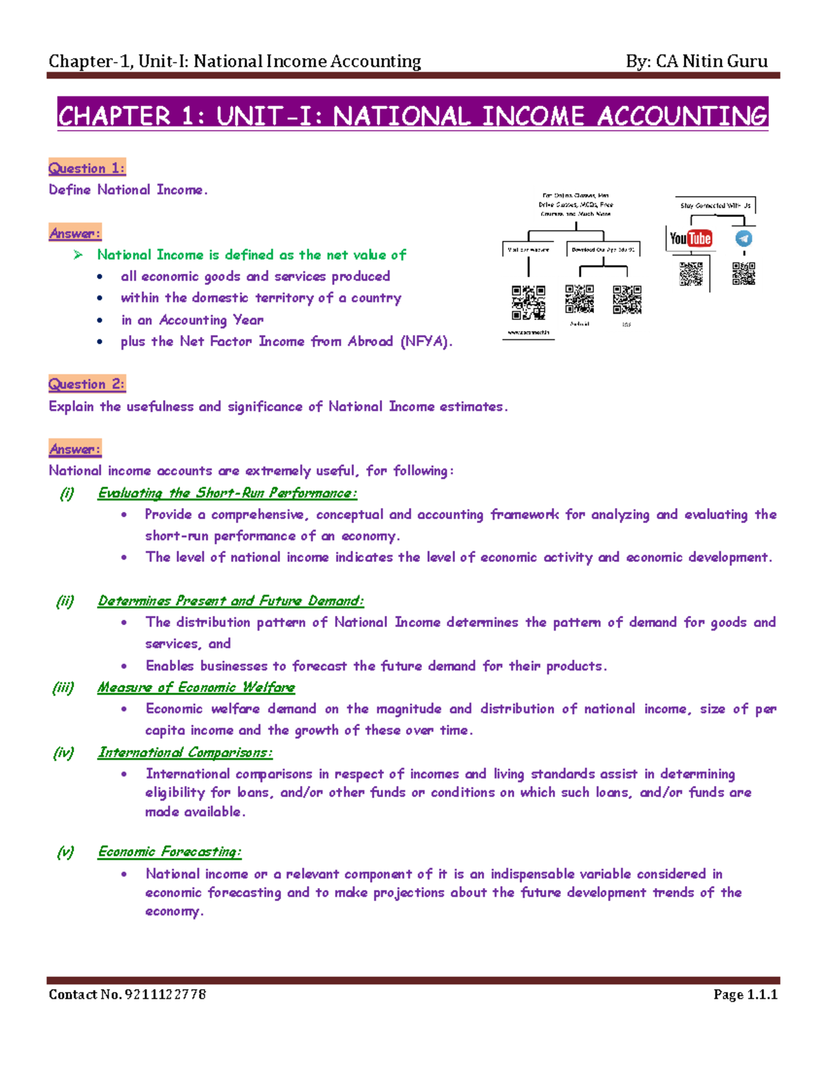 Economics for Finance Nitin Guru - Chapter-1, Unit-I: National Income ...