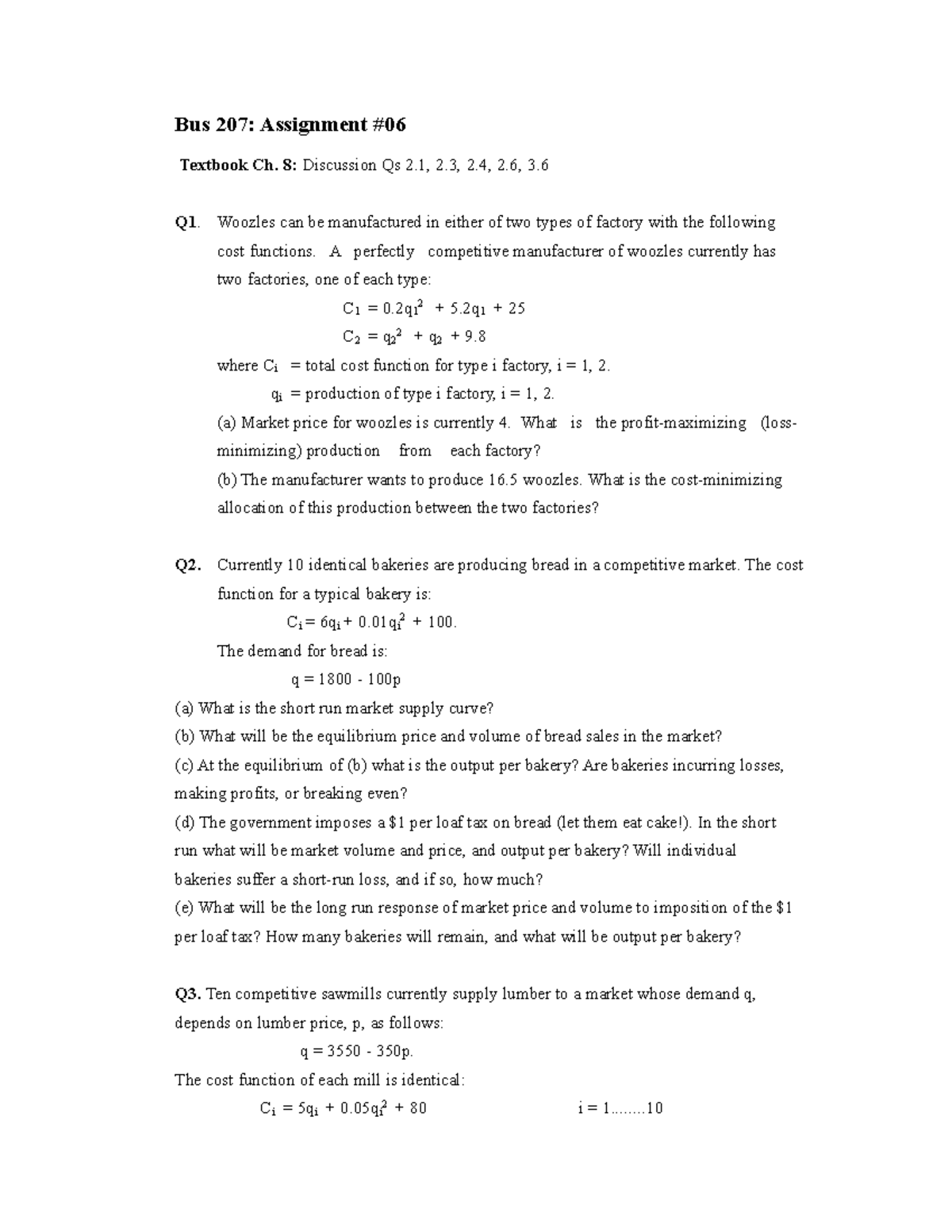 Assignment 06-1 - Bus 207: Assignment Textbook Ch. 8: Discussion Qs 2 ...
