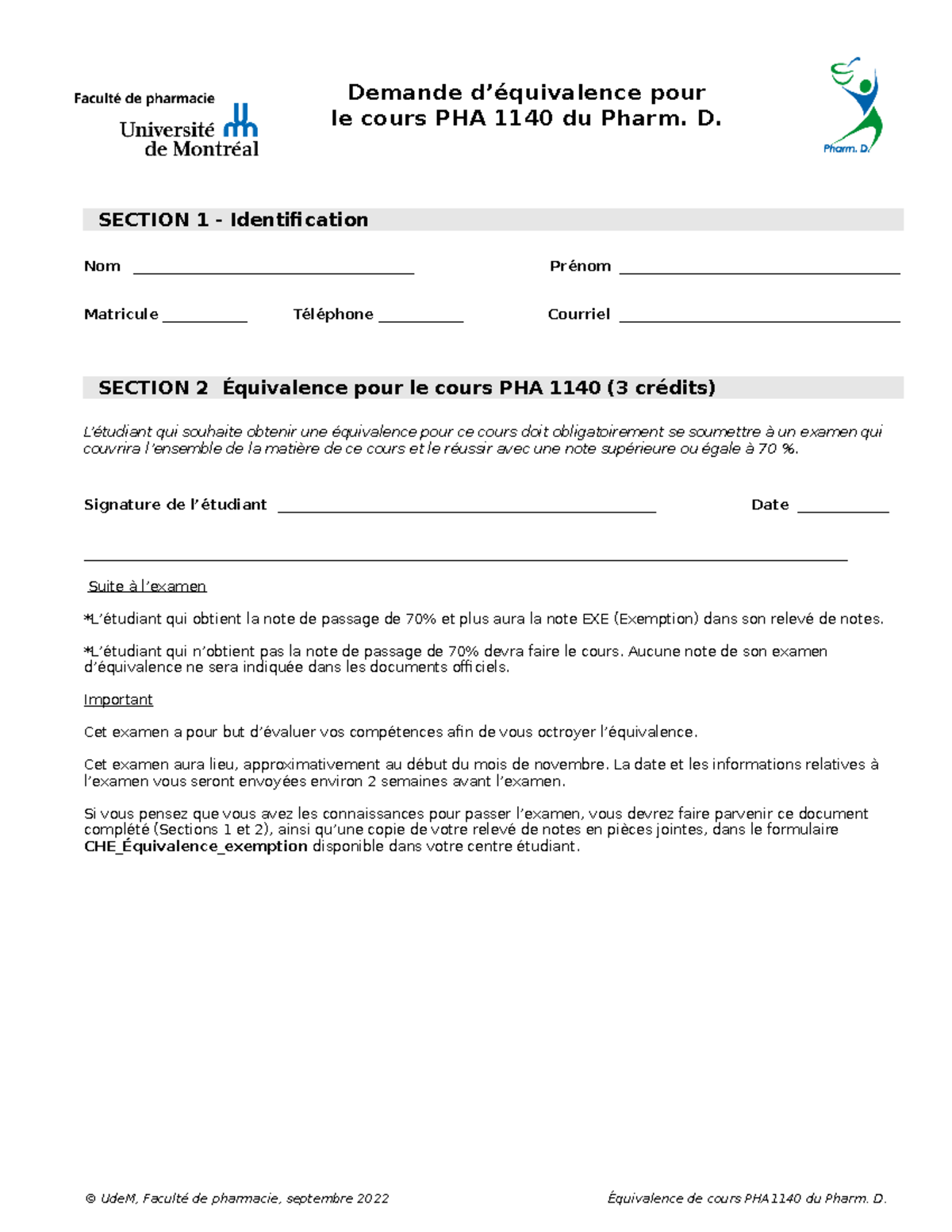 Demande Equivalence PHA 1140du Pharm D V23-05 - Demande d’équivalence ...