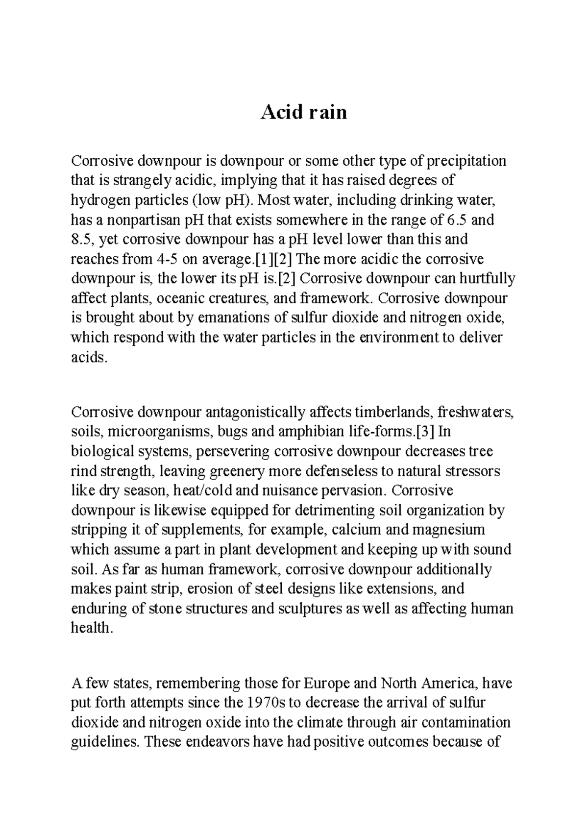 Acid rain - Yazar - Acid rain Corrosive downpour is downpour or some ...