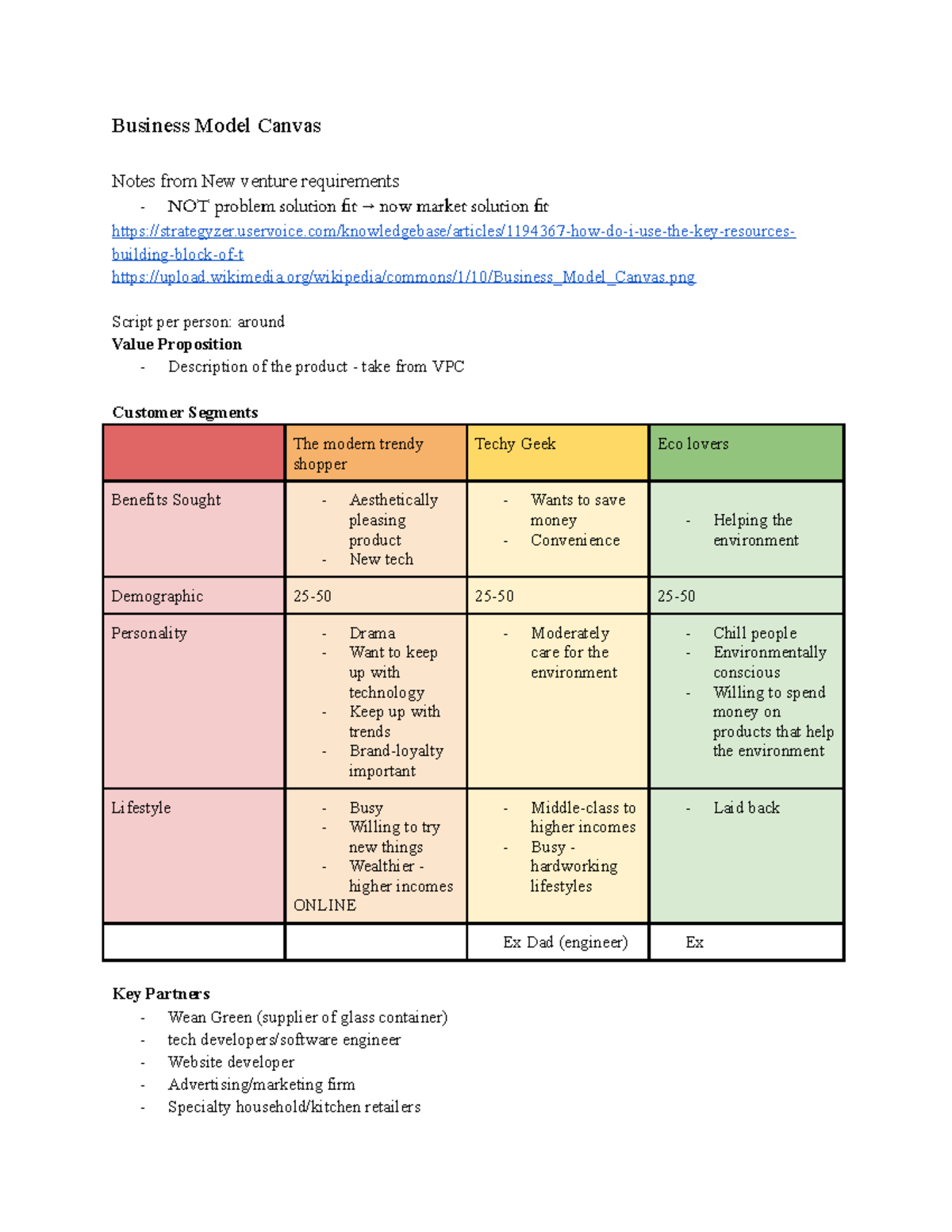BMC notes - Business Model Canvas Notes from New venture requirements ...