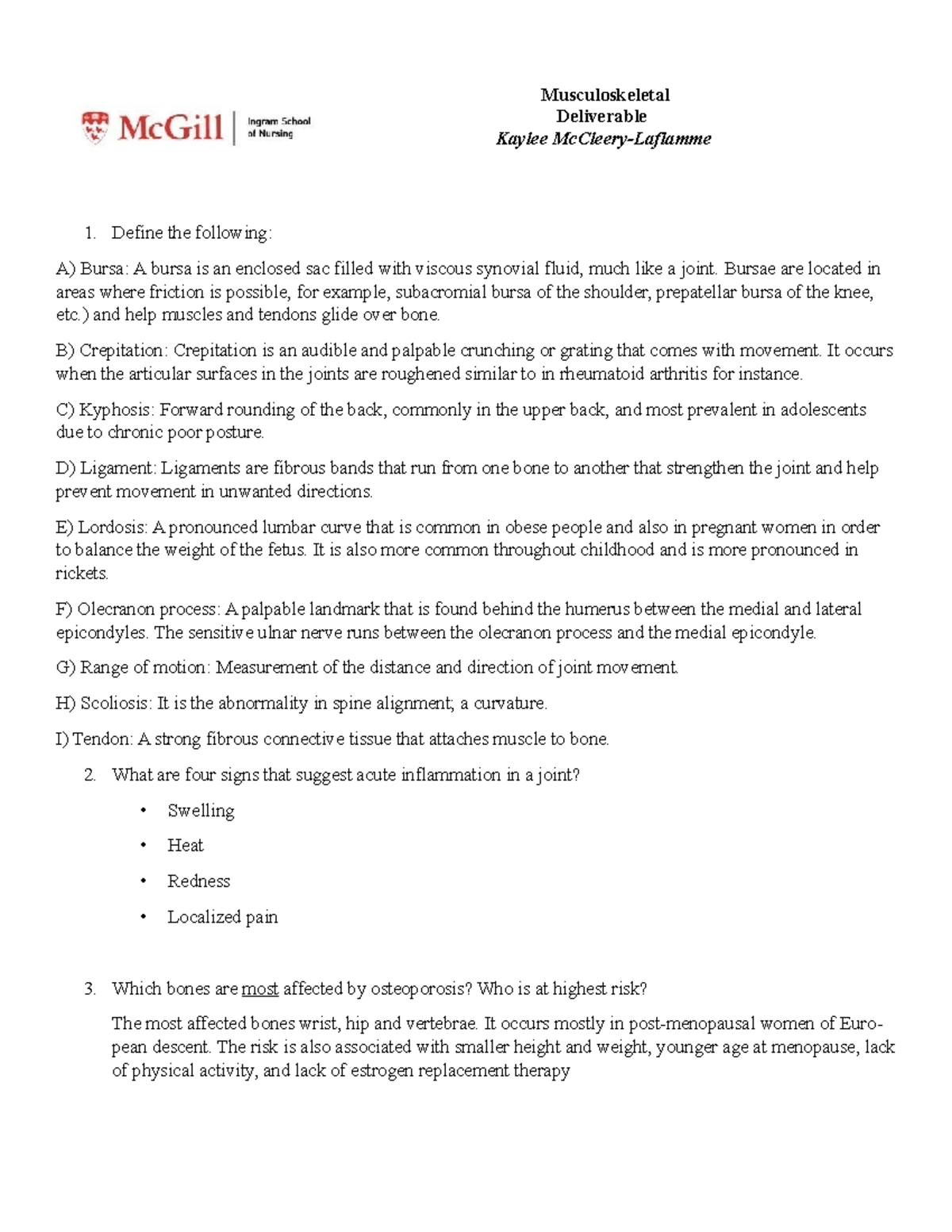 Mc Cleery MSK Post Lab - Laboratory notes on the muscle and skeletal ...