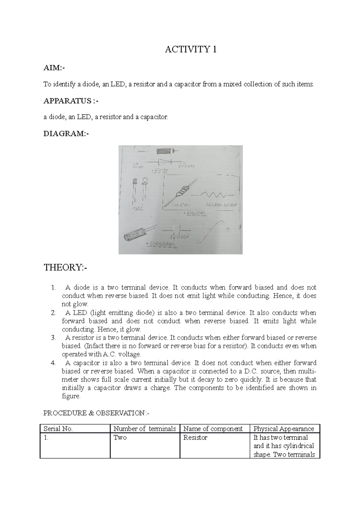 Activity 12 class section B - ACTIVITY 1 AIM:- To identify a diode, an ...