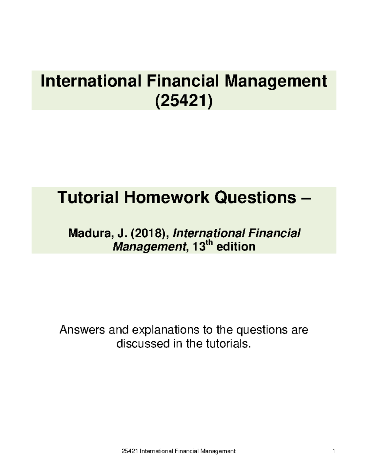 IFM-Tutorial Questions (Topics 1 - 10) - International Financial ...