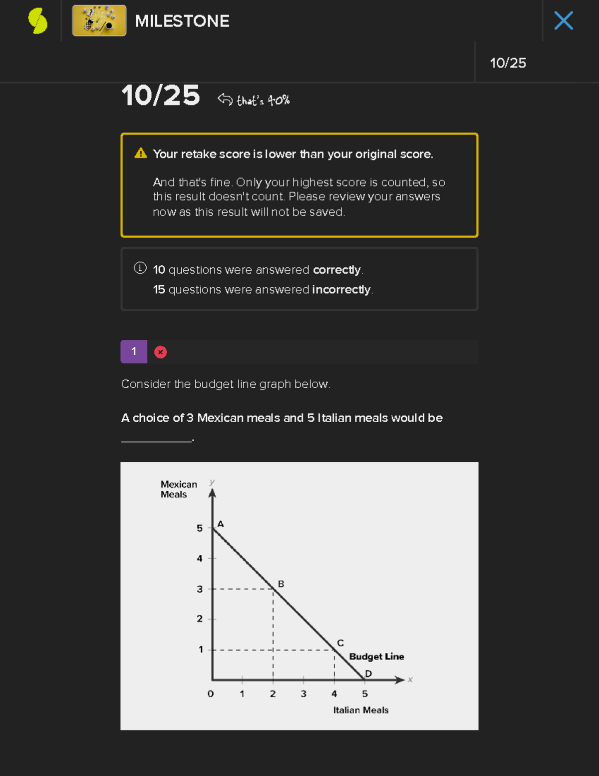 Micro final milestone retake - 1 10 / 25 that's 40% ⚠ Your retake score ...