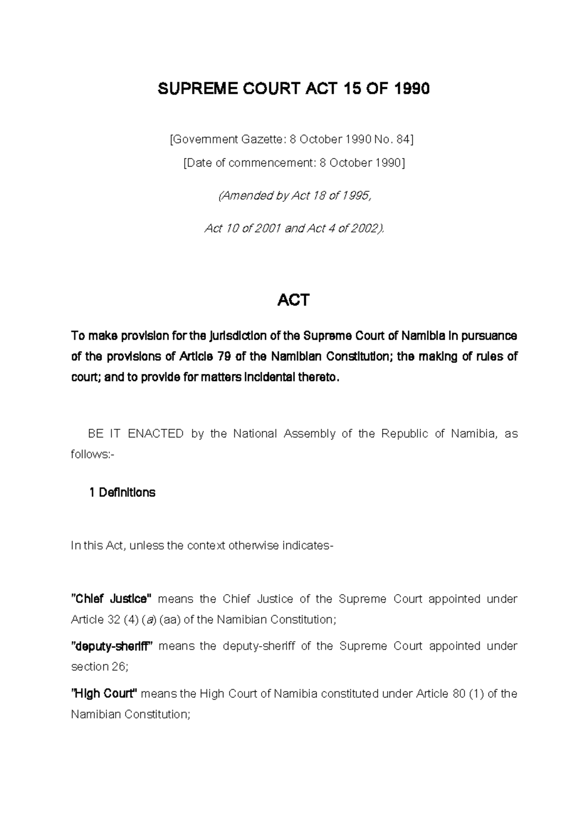 Supreme Court Act - Law notes - SUPREME COURT ACT 15 OF 1990 ...