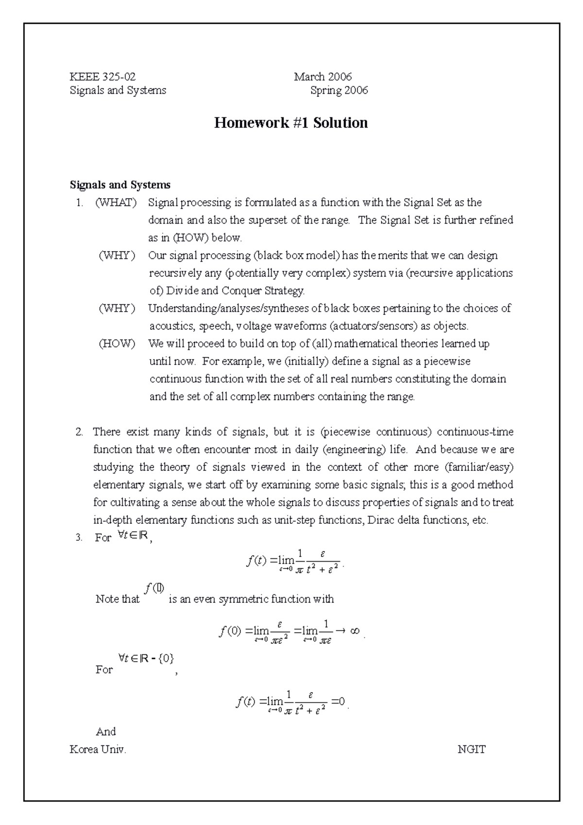 2006 homework 1 solution-howcd - Signals and Systems Spring 2006 Homework #1 Solution Signals ...