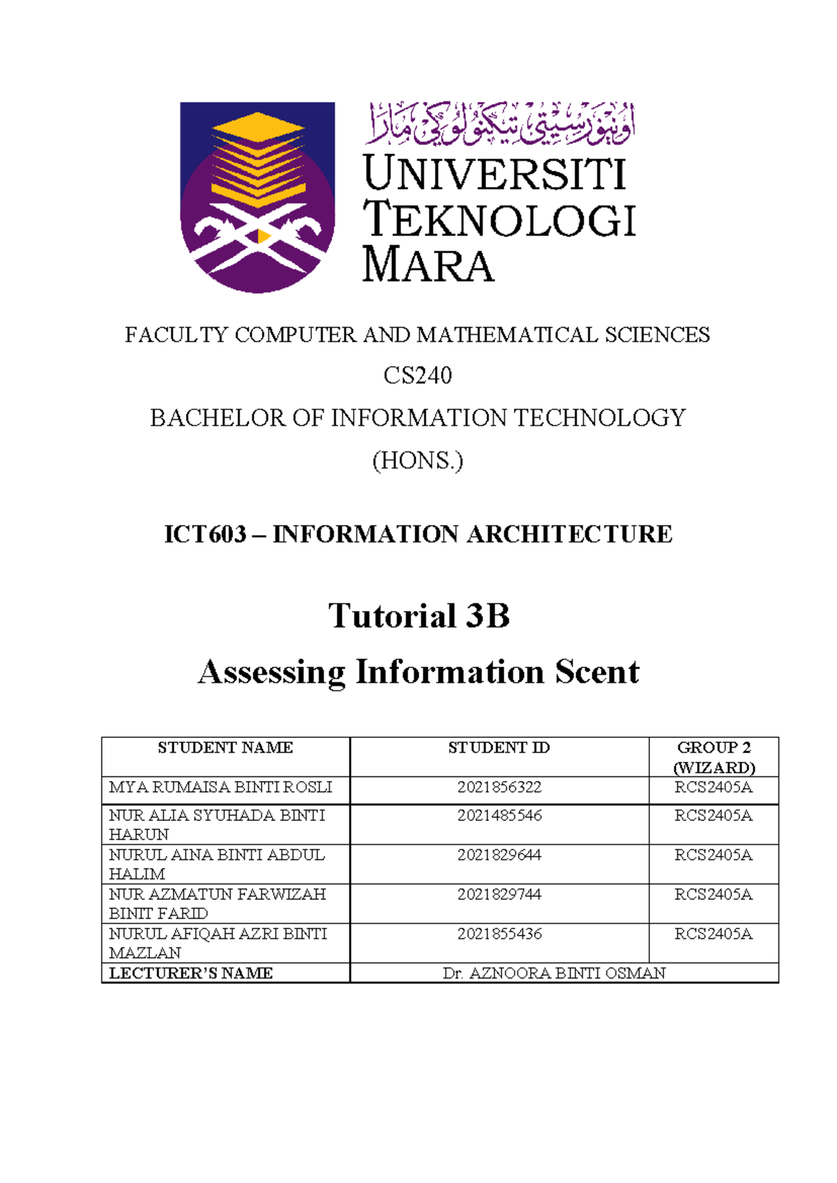Wizard Tutorial 3B - Assessing Information Scent - FACULTY COMPUTER AND MATHEMATICAL SCIENCES CS ...