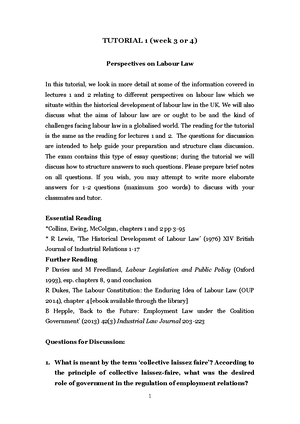 Labour Law Tutorial 3 - Tutorial 3 Thursday, March 3, 2022 1:54 PM Tutorial 3: Answers and ...