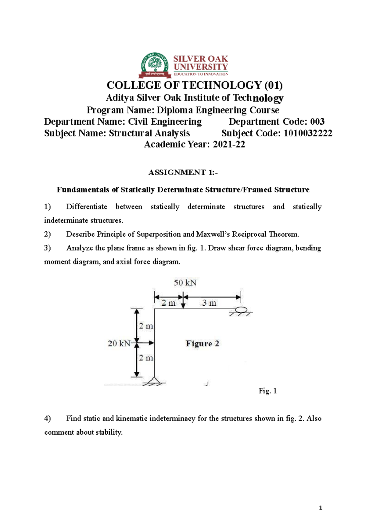 Assignment of Structural analysis for practice - Mathematics - Studocu
