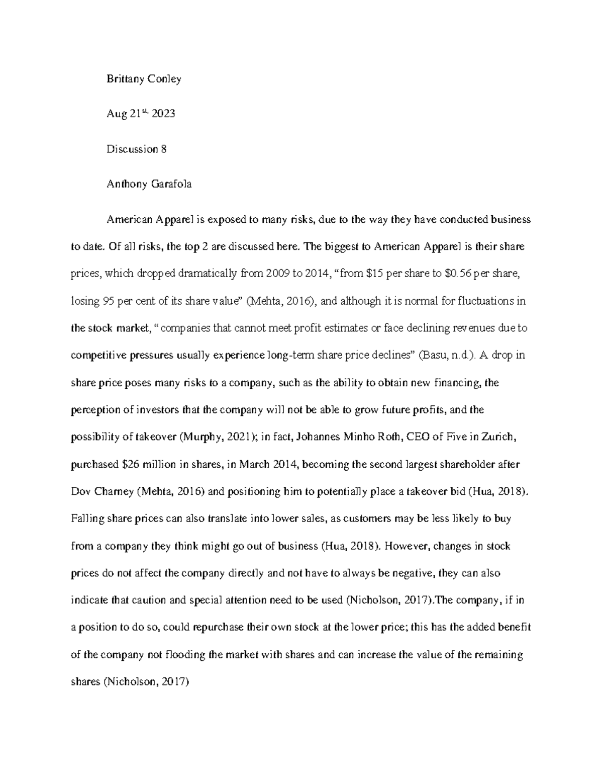 American apparel risks - Brittany Conley Aug 21st, 2023 Discussion 8 ...