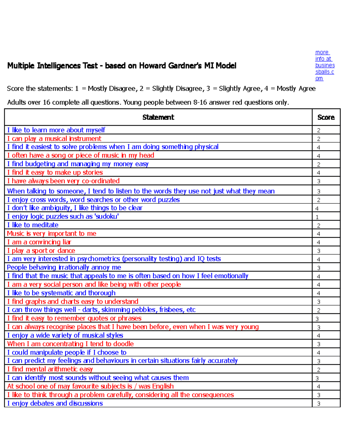 Multiple-Intelligences-Test - Multiple Intelligences Test - based on ...