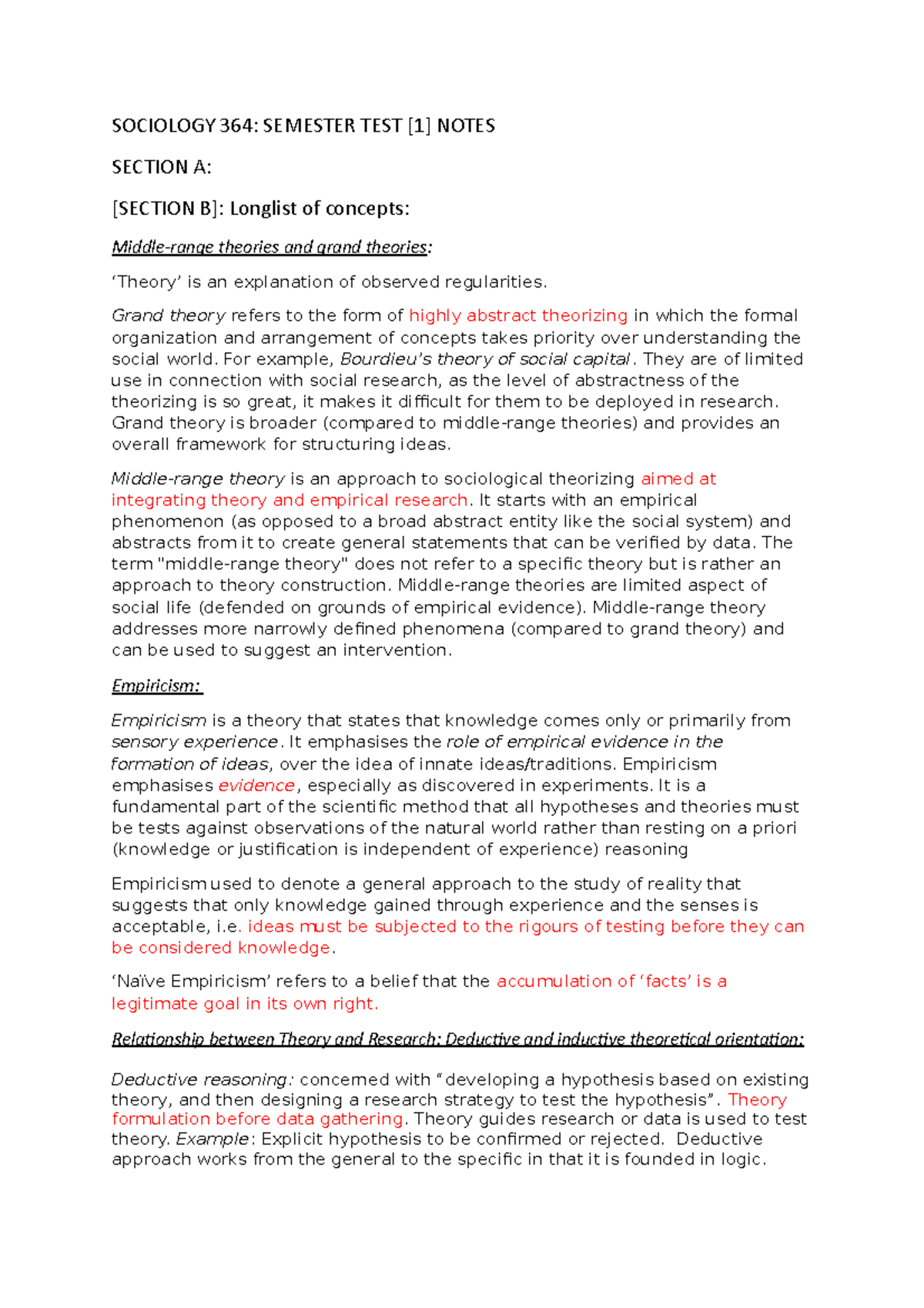 Sociology 364 Semester test (1) Notes - SOCIOLOGY 364: SEMESTER TEST [1 ...