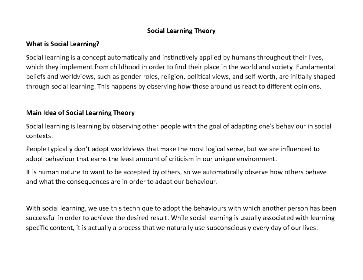 Social Learning Theory - Social Learning Theory What is Social Learning ...