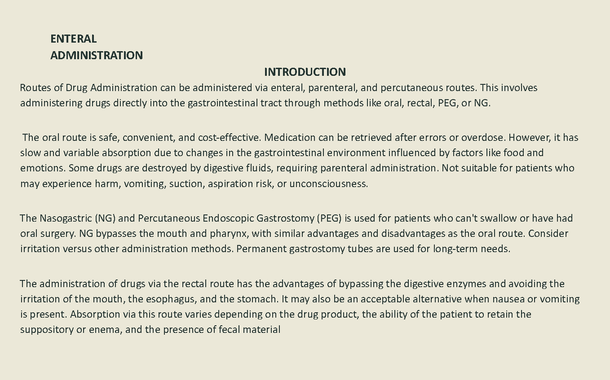 Enteral-Administration written - ENTERAL ADMINISTRATION INTRODUCTION ...
